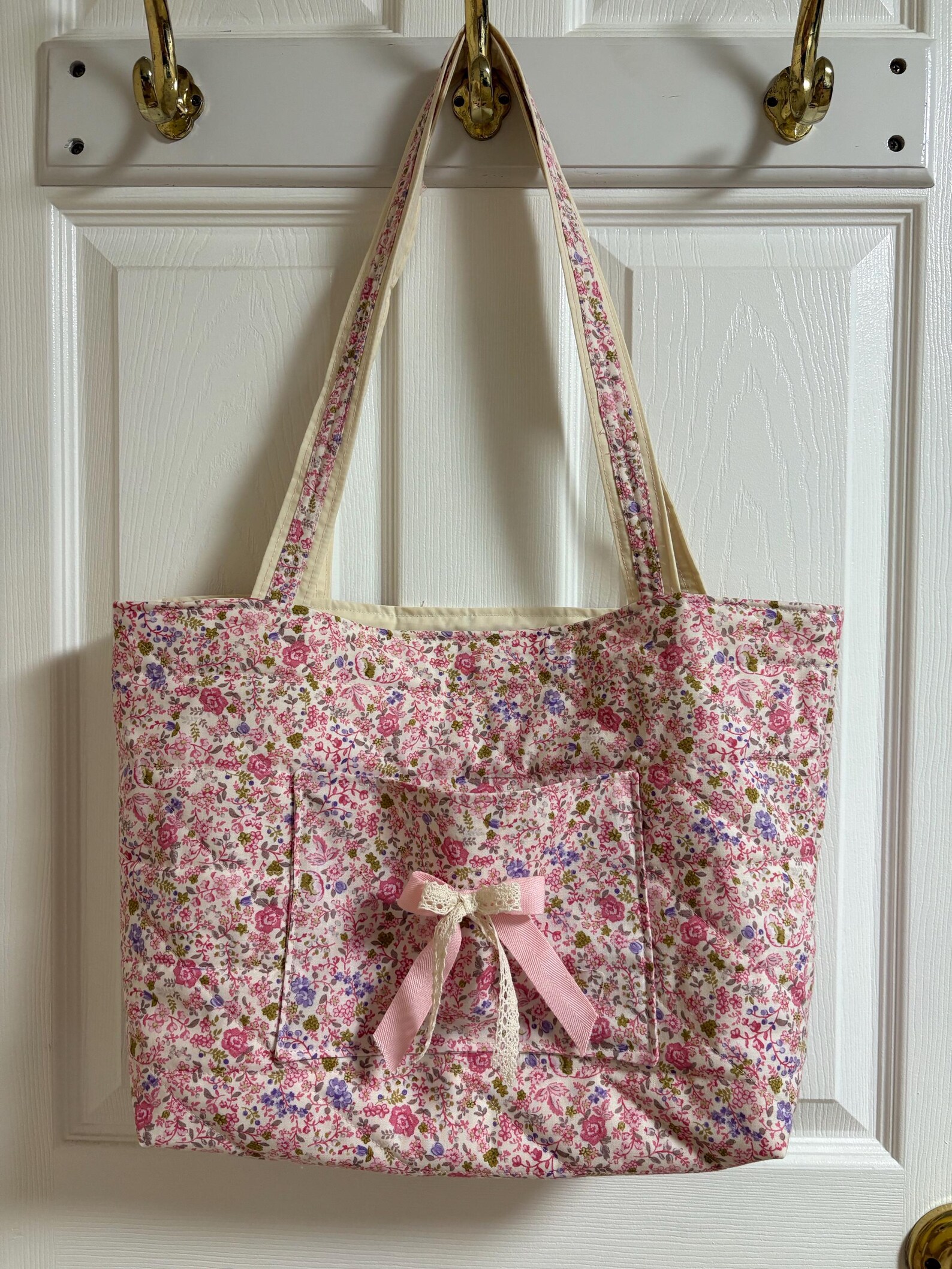 Pink Floral Tote Bag: Large Travel Bag With Bow - Etsy