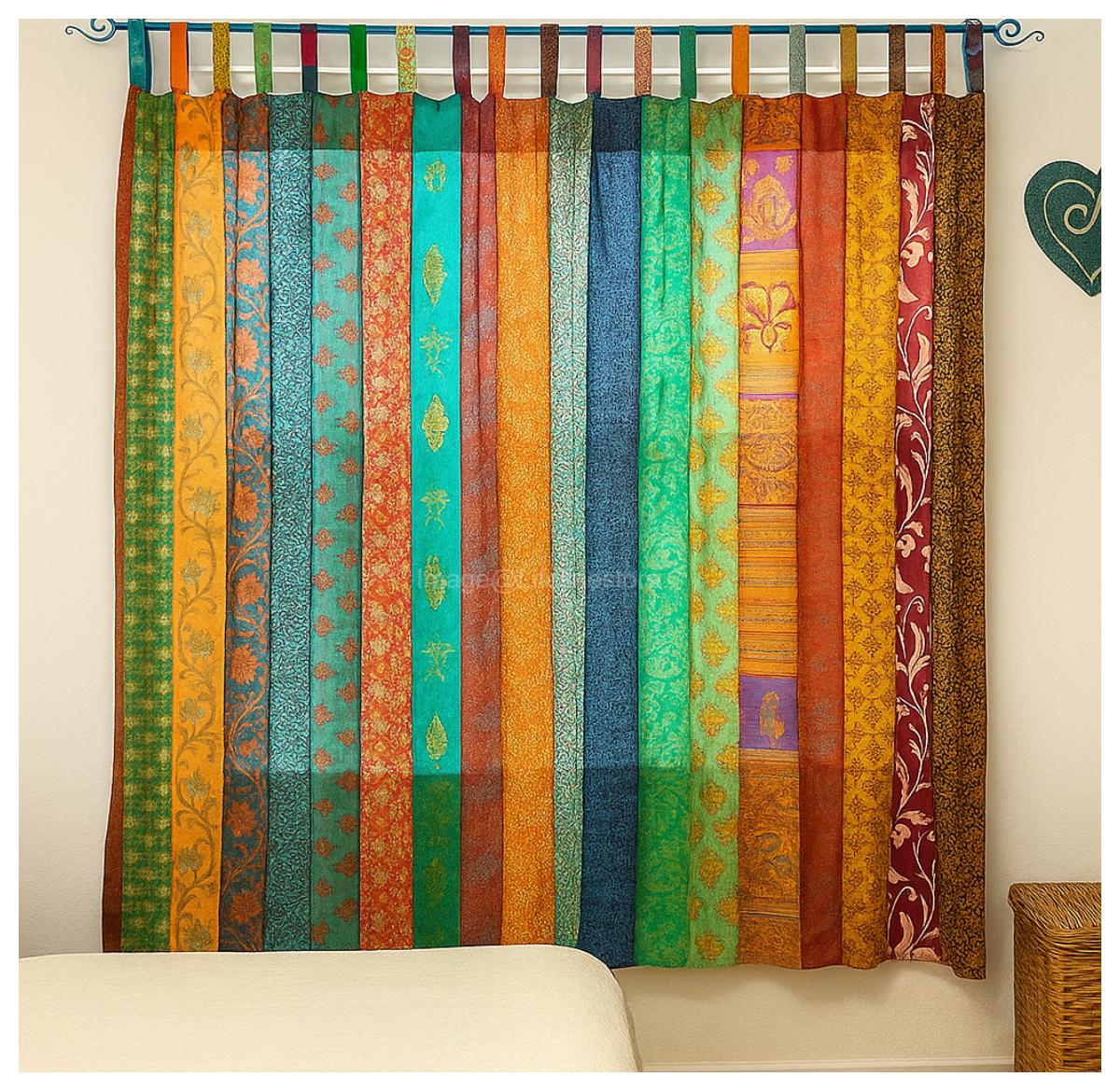 Boho Saree Curtains Upcycled Handmade Saree Curtain With Saree Strips ...