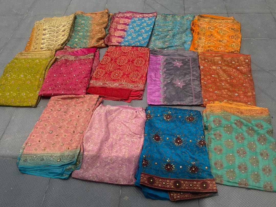 Recycled Silk Saree Lot | Vintage Indian Fabric for Patchwork, Fashion ...