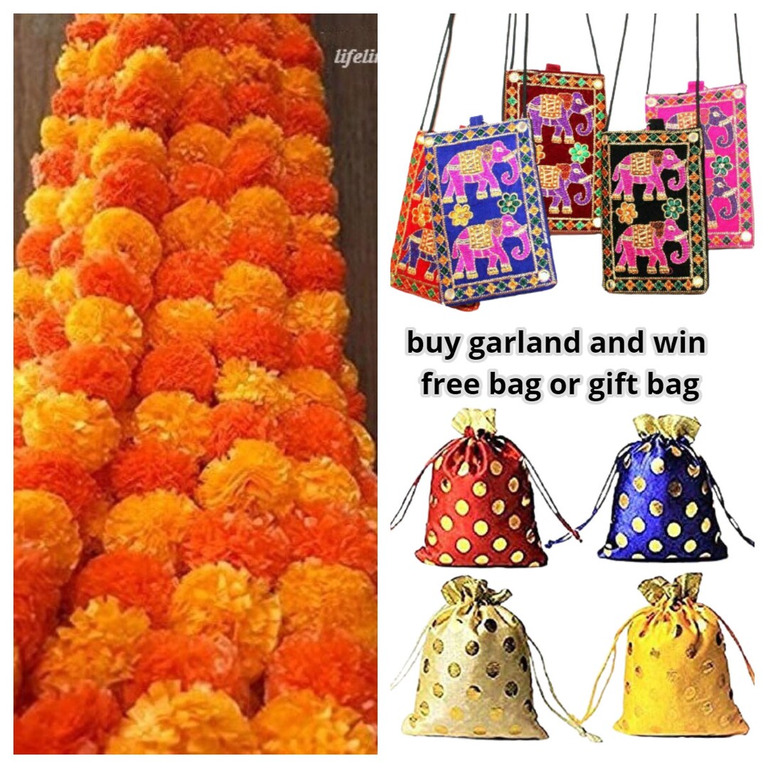 Marigold & Orange Mix Yellow Marigold Flower Garlands Decorative ...