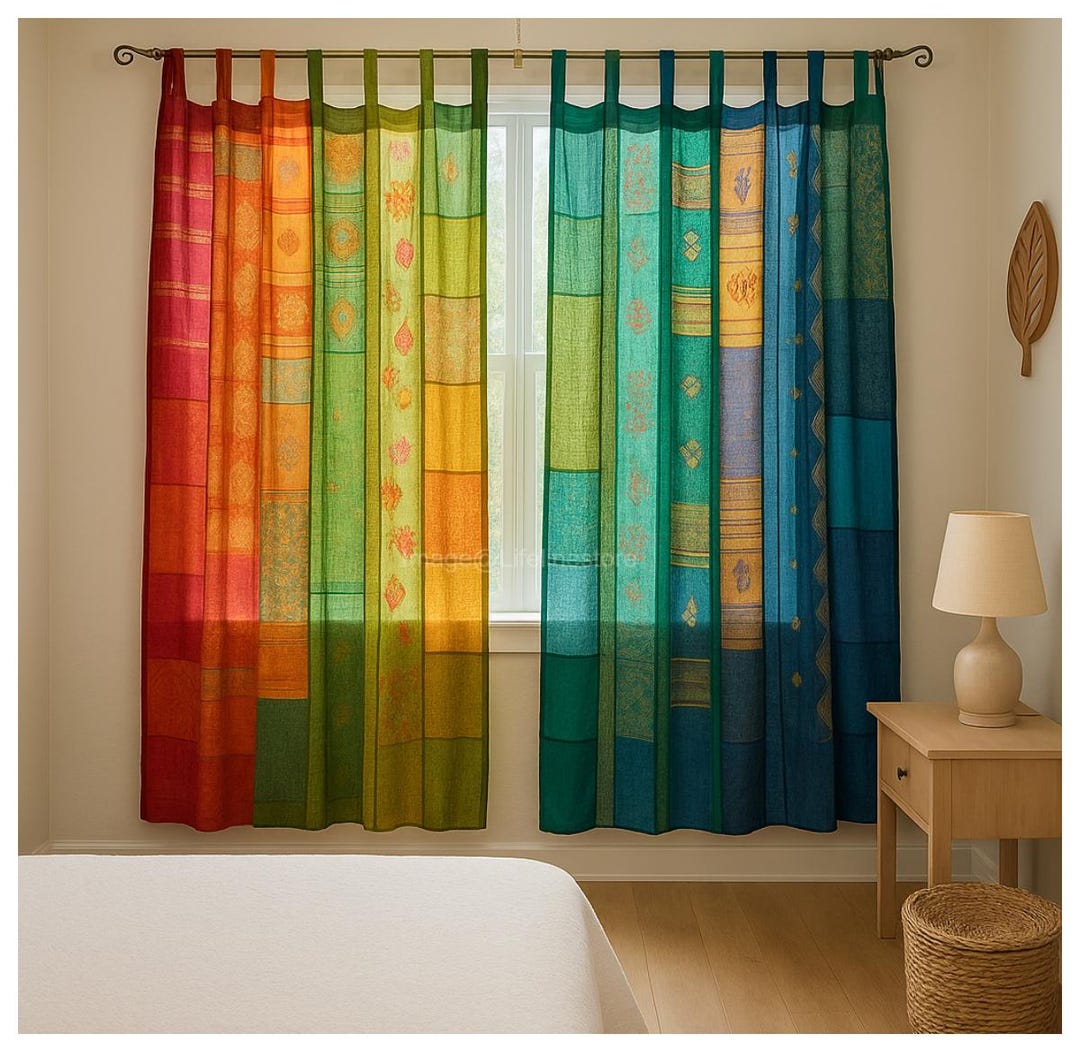 Boho Saree Curtains Upcycled Handmade Saree Curtain With Saree Strips ...