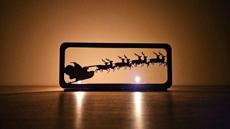 Flying Reindeer Candle Holder | Christmas Sleigh Silhouette SVG DXF AI ...