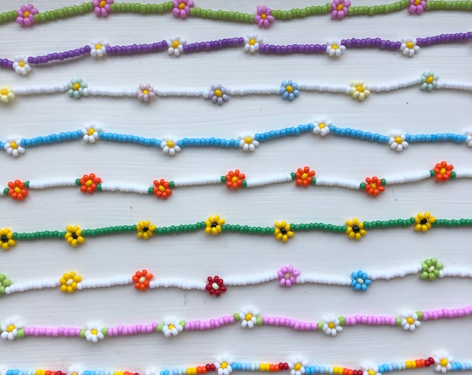 Beaded Daisy Necklace Beaded Flower Jewelry Choker Beaded Pearl ...