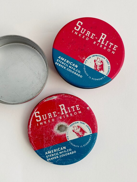 Set of 2 Vintage Sure Rite Inked Ribbon Tins | Etsy