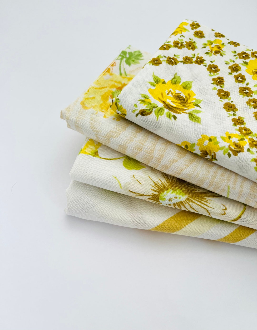 4pc Vintage Sheet Fabric Fat Quarters Bundle / Yellow Florals - Etsy