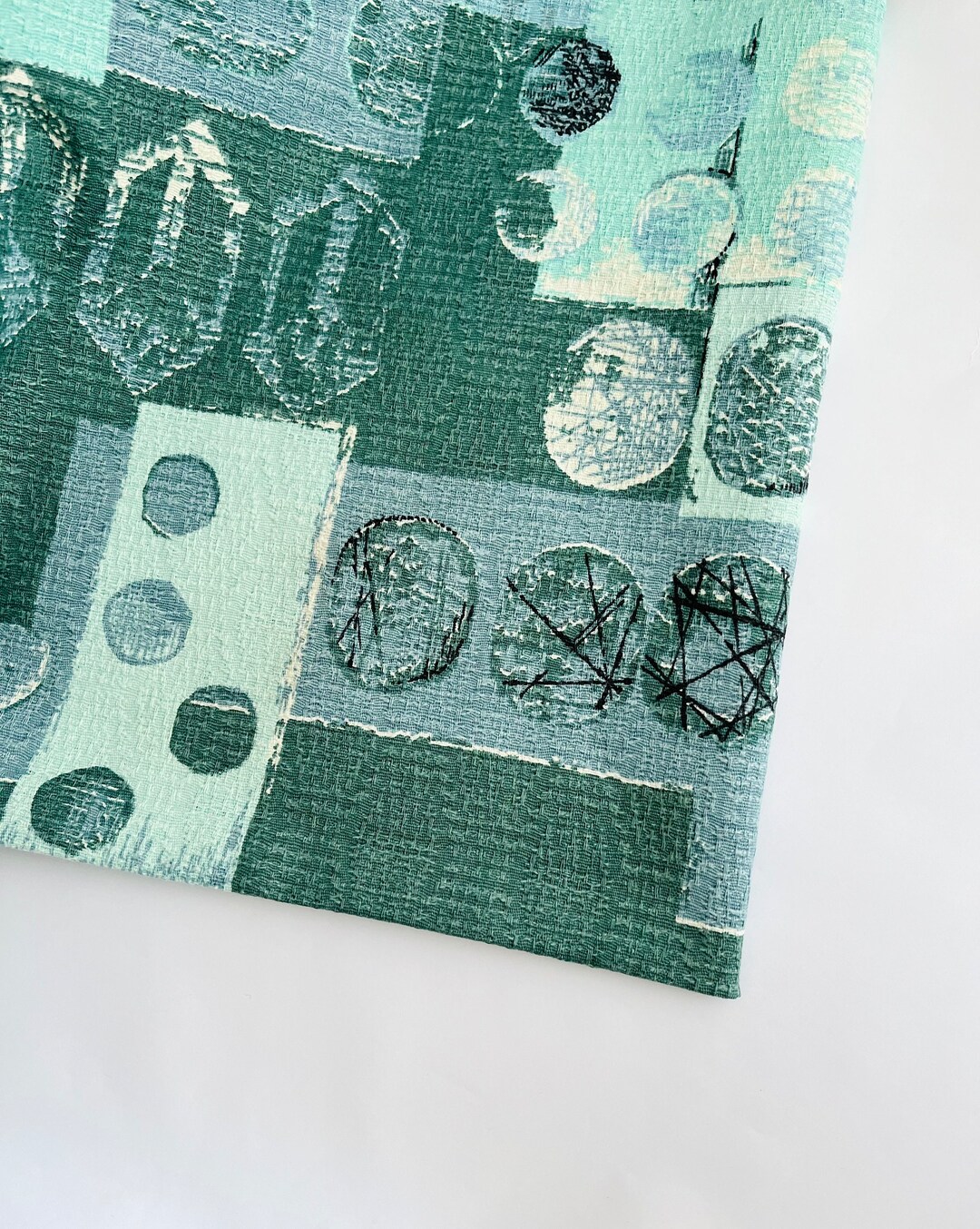 MCM Vtg Textured Fabric 1960 Half or Full Yard Cuts / Blue/green ...