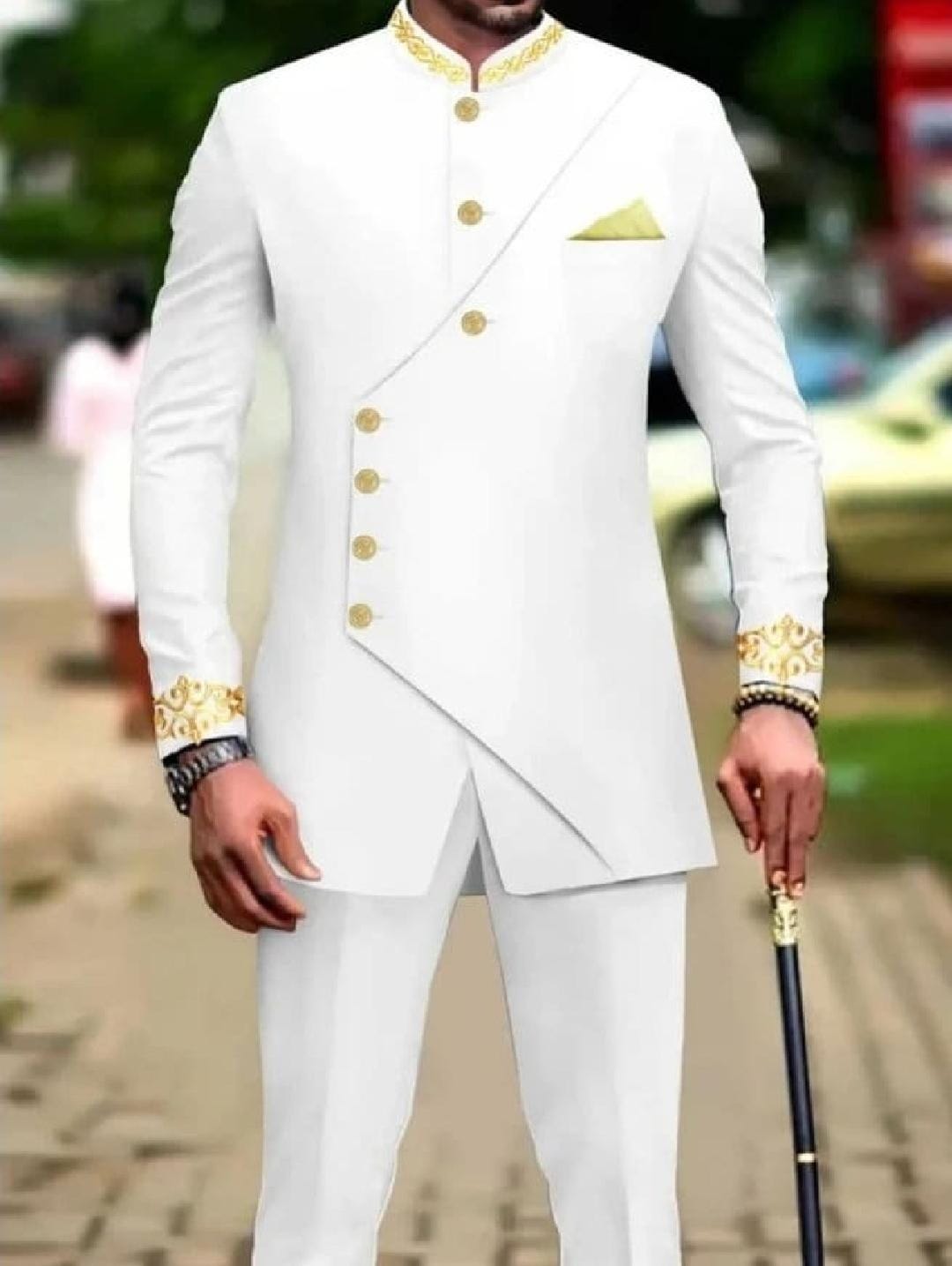 African Traditional Clothing With Gold Embroidery, African Men's Kaftan ...