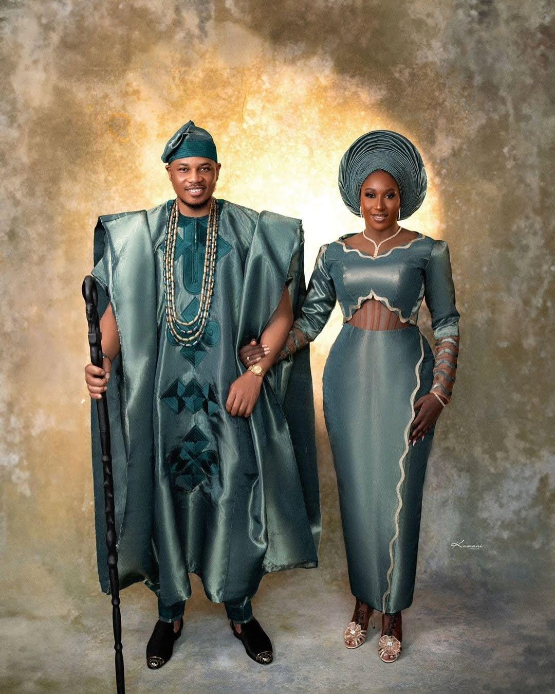 African Couples Complete Aso Oke Wedding Outfits With Beads, African ...