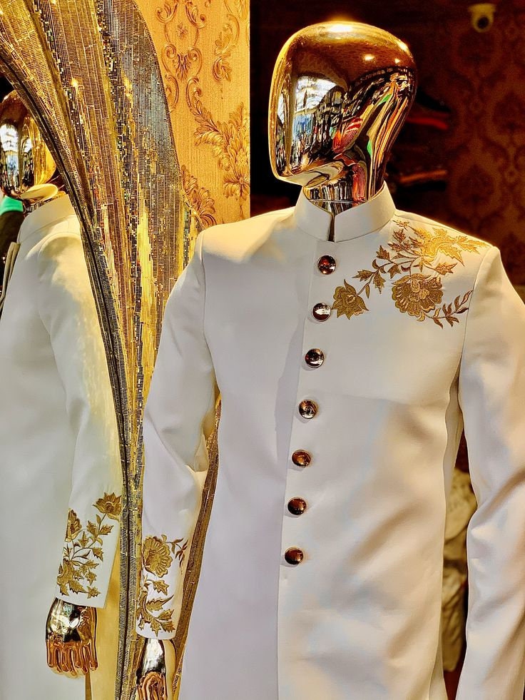 Item 245_ade African Men White Shirt With Gold Details| Men's Detailed ...
