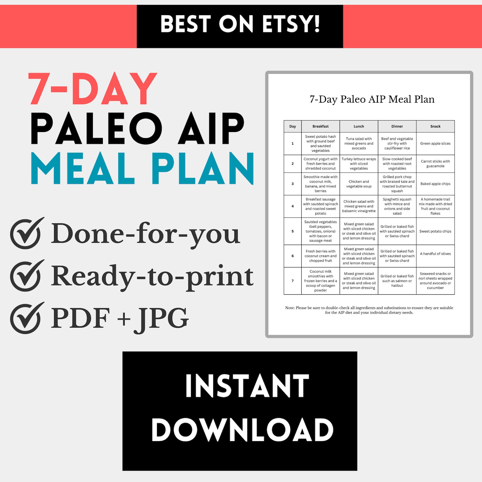 Paleo AIP Meal Plan, Autoimmune Protocol Diet Plan, Anti-inflammatory ...