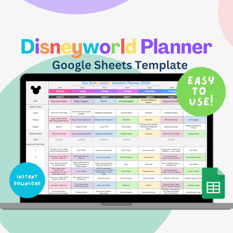 Wdw Spreadsheet - Etsy