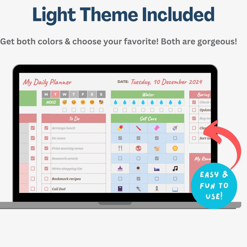 ADHD Planner Spreadsheet - Google Sheets Template, Daily Planner, Dark ...