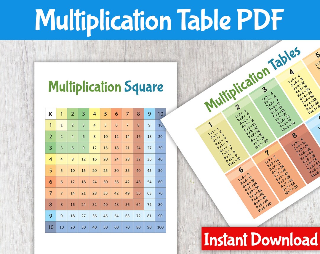 Printable Multiplication Chart for Kids Learning Times Tables Math ...