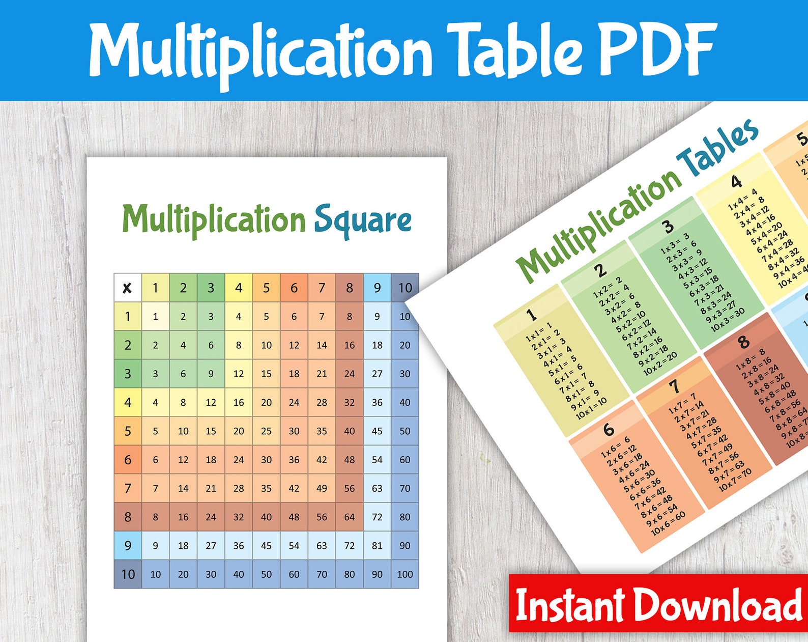 Printable Multiplication Chart for Kids Learning Times Tables Math ...