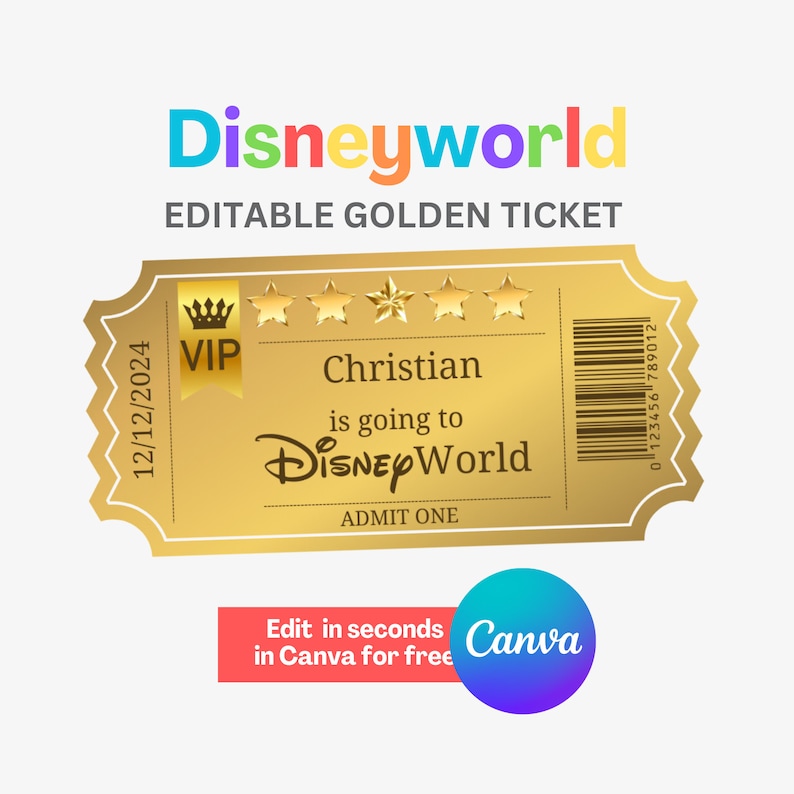 Disneyworld Ticket, Disneyworld Trip Reveal Tickets, Theme Park Trip ...