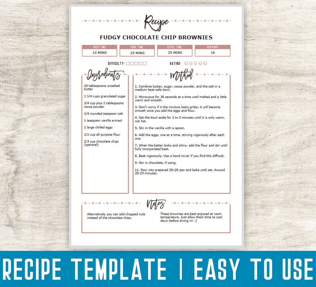 Editable Recipe Template, Fillable Recipe Template, Recipe Template PDF ...