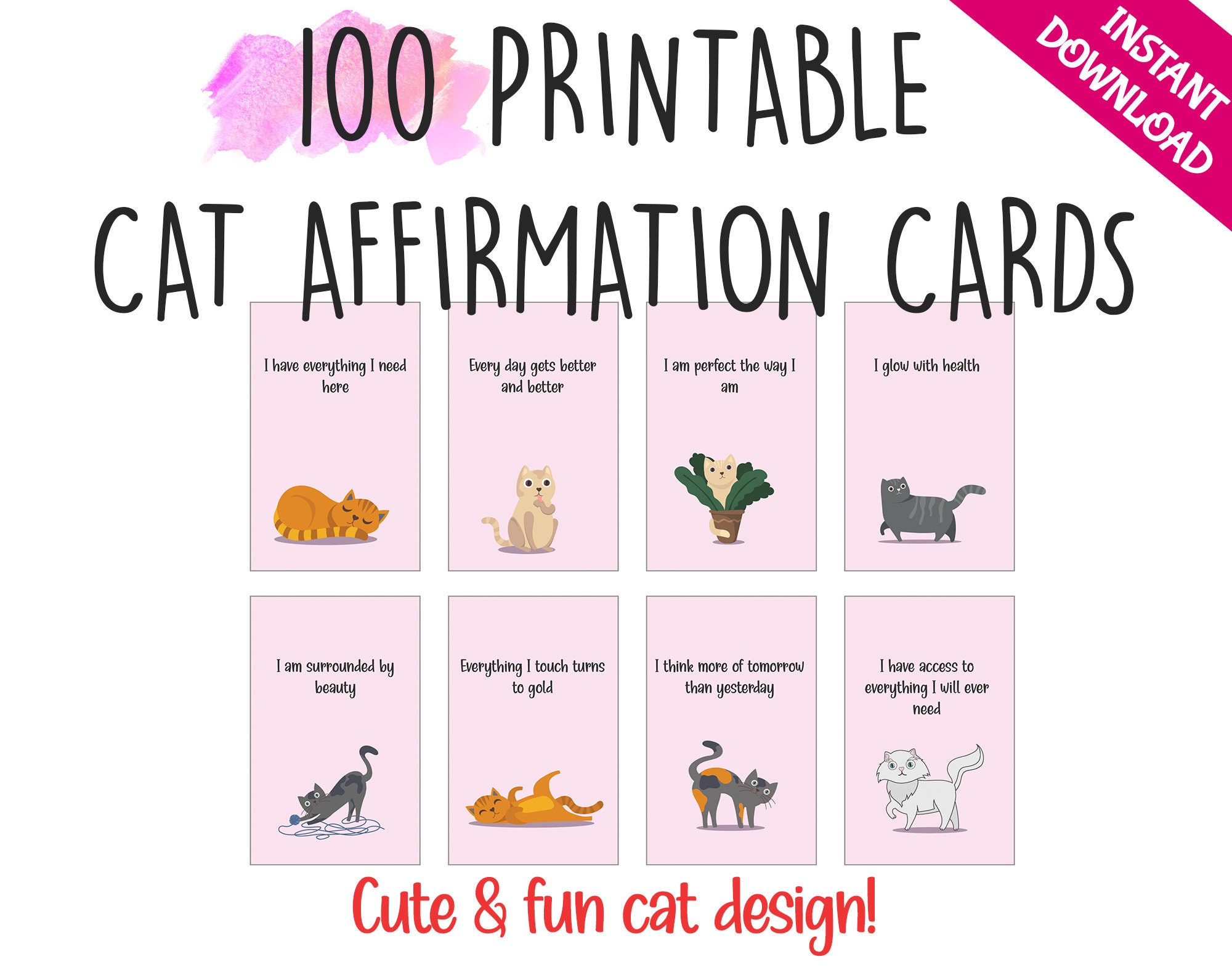 Affirmation Cards Printable Affirmation Deck Cat Lover Gift Law of ...