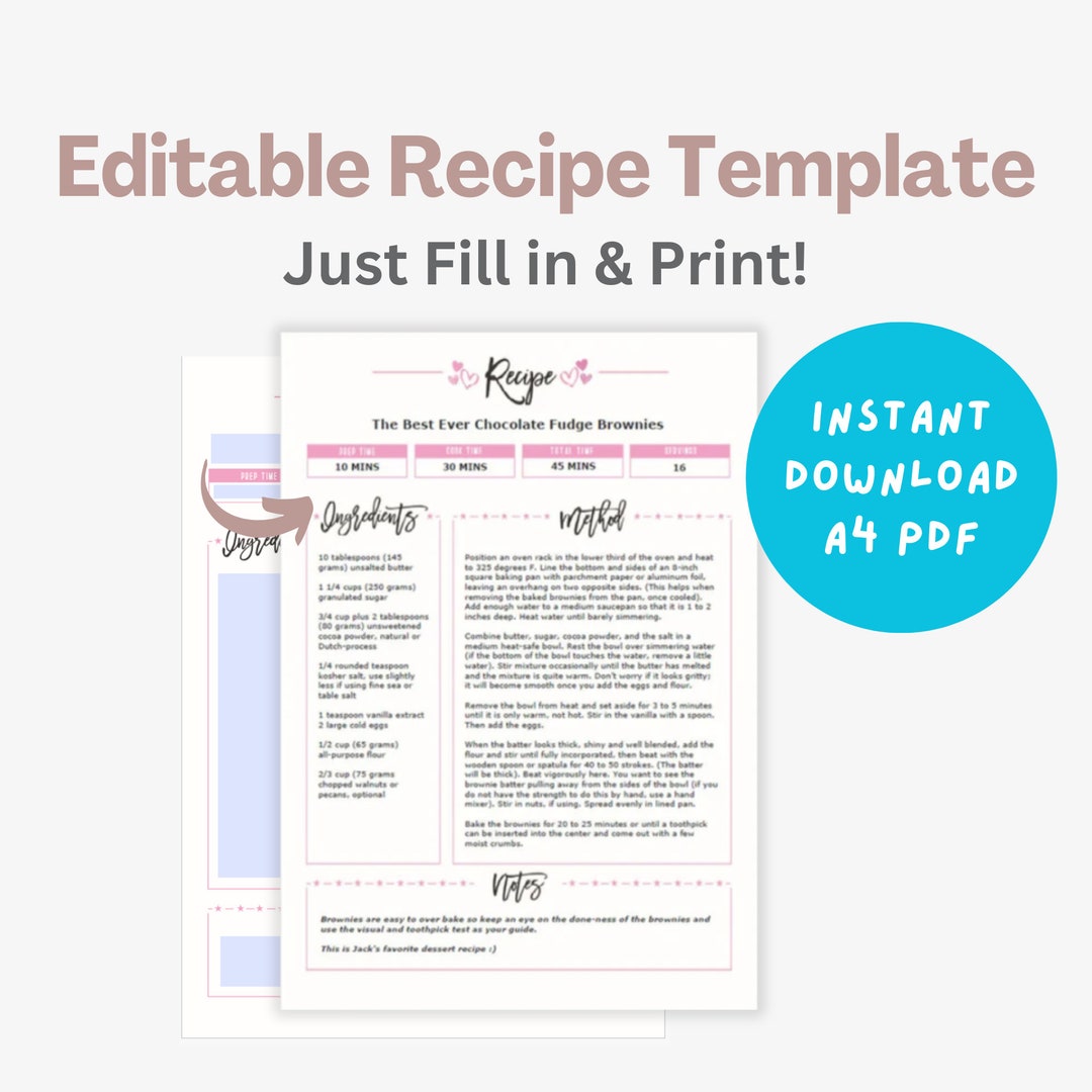 Editable Recipe Template, Fillable Recipe Page, Recipe Binder Page, PDF ...