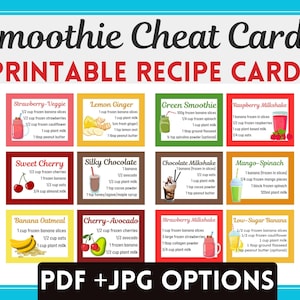 Smoothie Recipe Cards PDF, Smoothie Recipes, 12 Smoothie Cheat Sheets ...