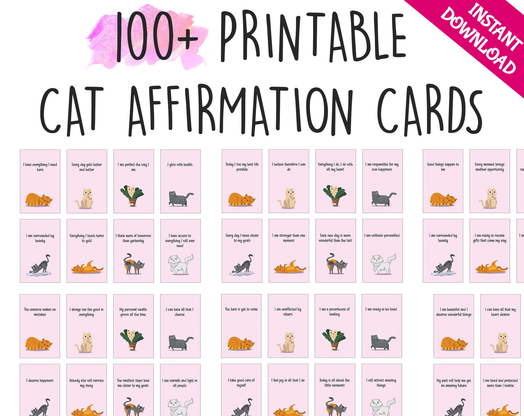 Affirmation Cards Printable Affirmation Deck Cat Lover Gift Law of ...