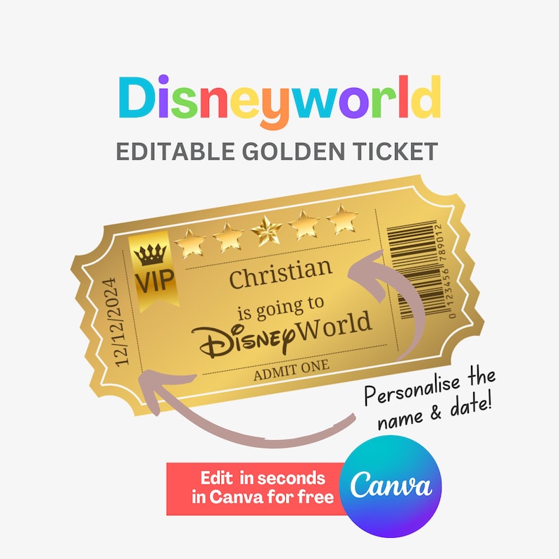 Disneyworld Ticket, Disneyworld Trip Reveal Tickets, Theme Park Trip ...