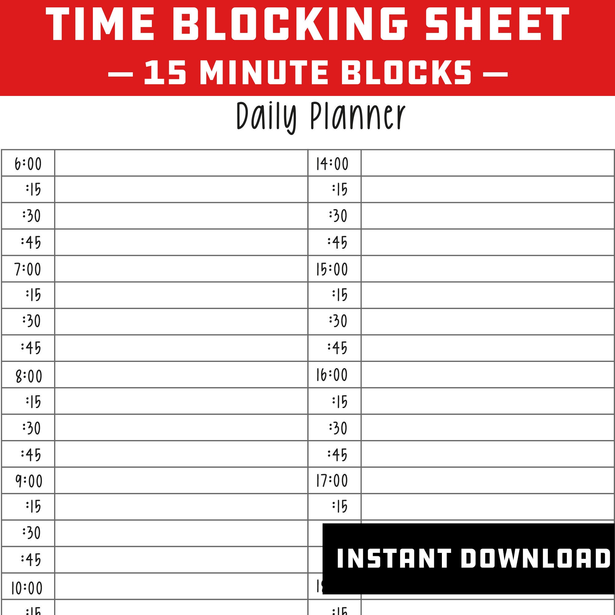 Time Blocking Planner Daily Time Blocking Template Printable - Etsy