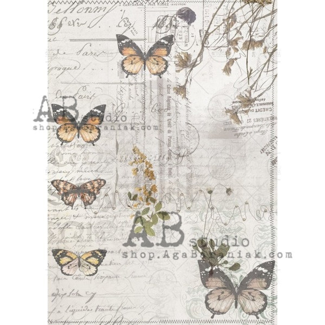 AB Studios A4 Rice Paper for Decoupage Monarch Butterflies 627 Art ...