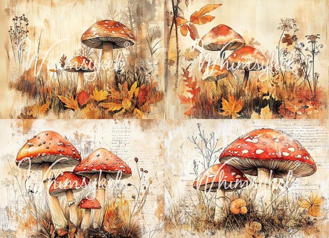 Whimsykel Designs 18 Lb Decoupage Tissue Paper 21x29" Fall Mushrooms ...