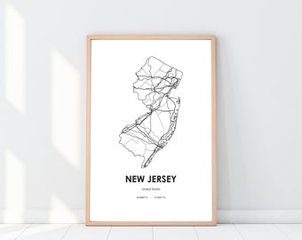 New Jersey State Map Poster - Etsy