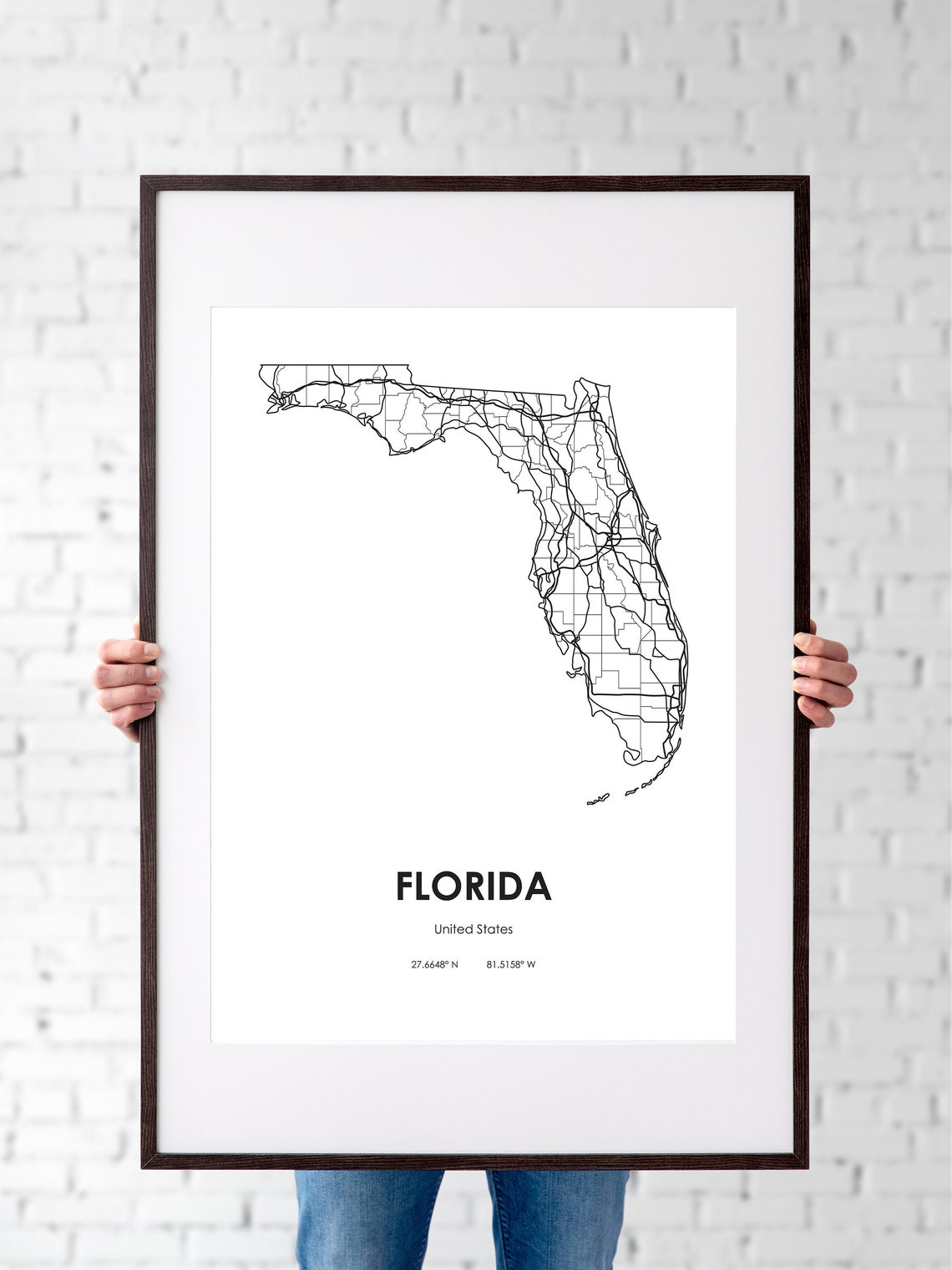 Florida Map Digital Printable Vector Illustration Wall Art Print ...