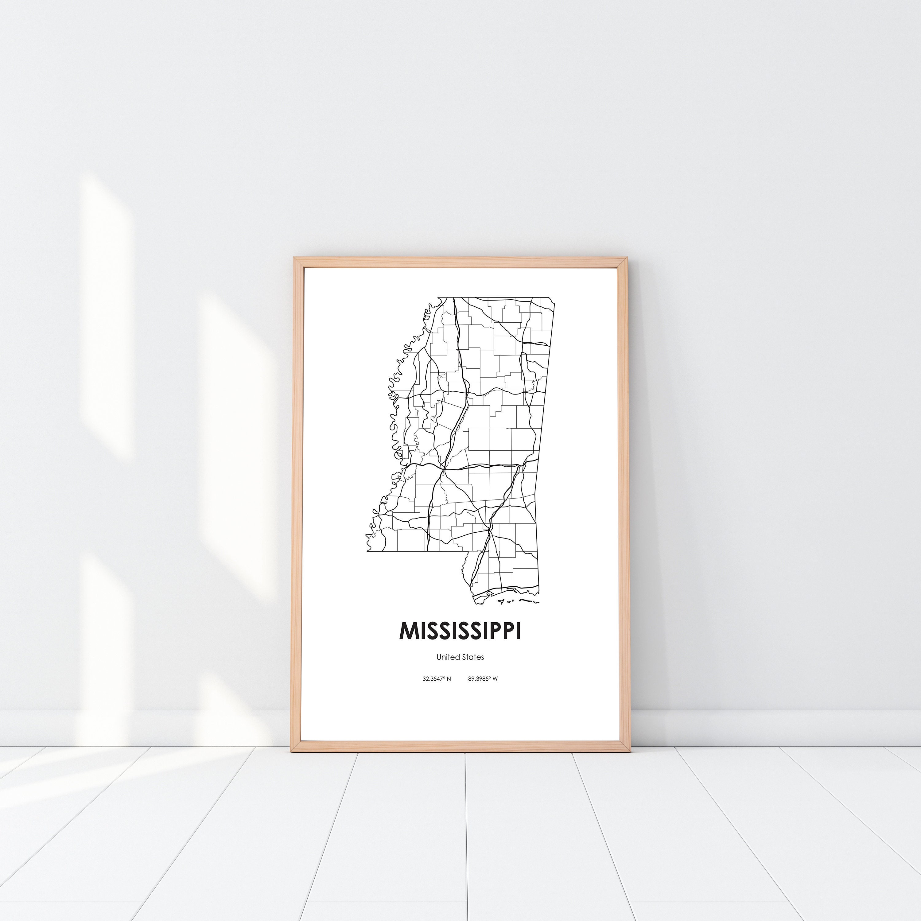 Mississippi State Map Digital Printable Vector Illustration Wall Art ...
