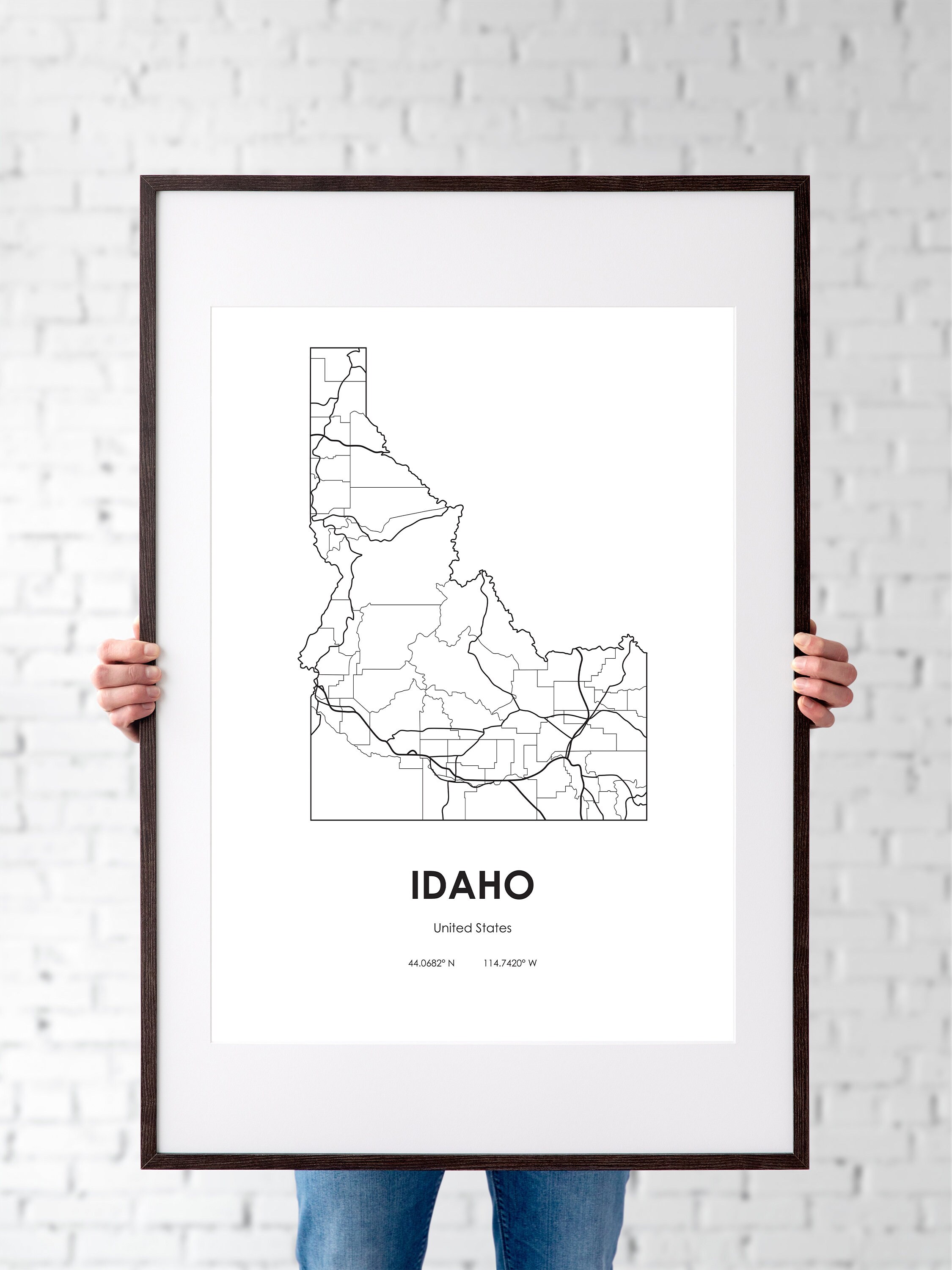 Idaho State Map Digital Printable Vector Illustration Wall Art Print ...
