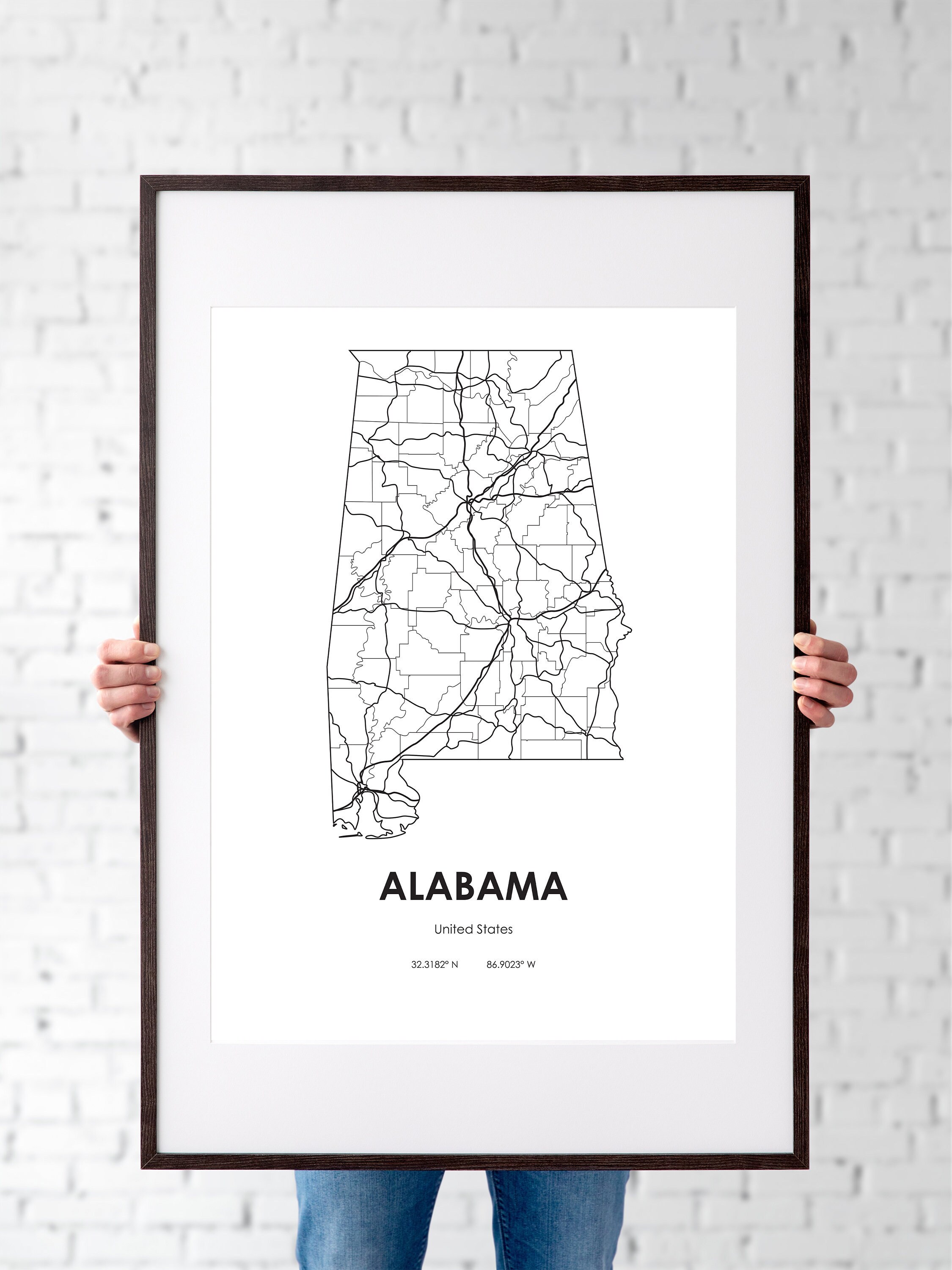 Alabama Map Digital Printable Vector Illustration Wall Art Print ...