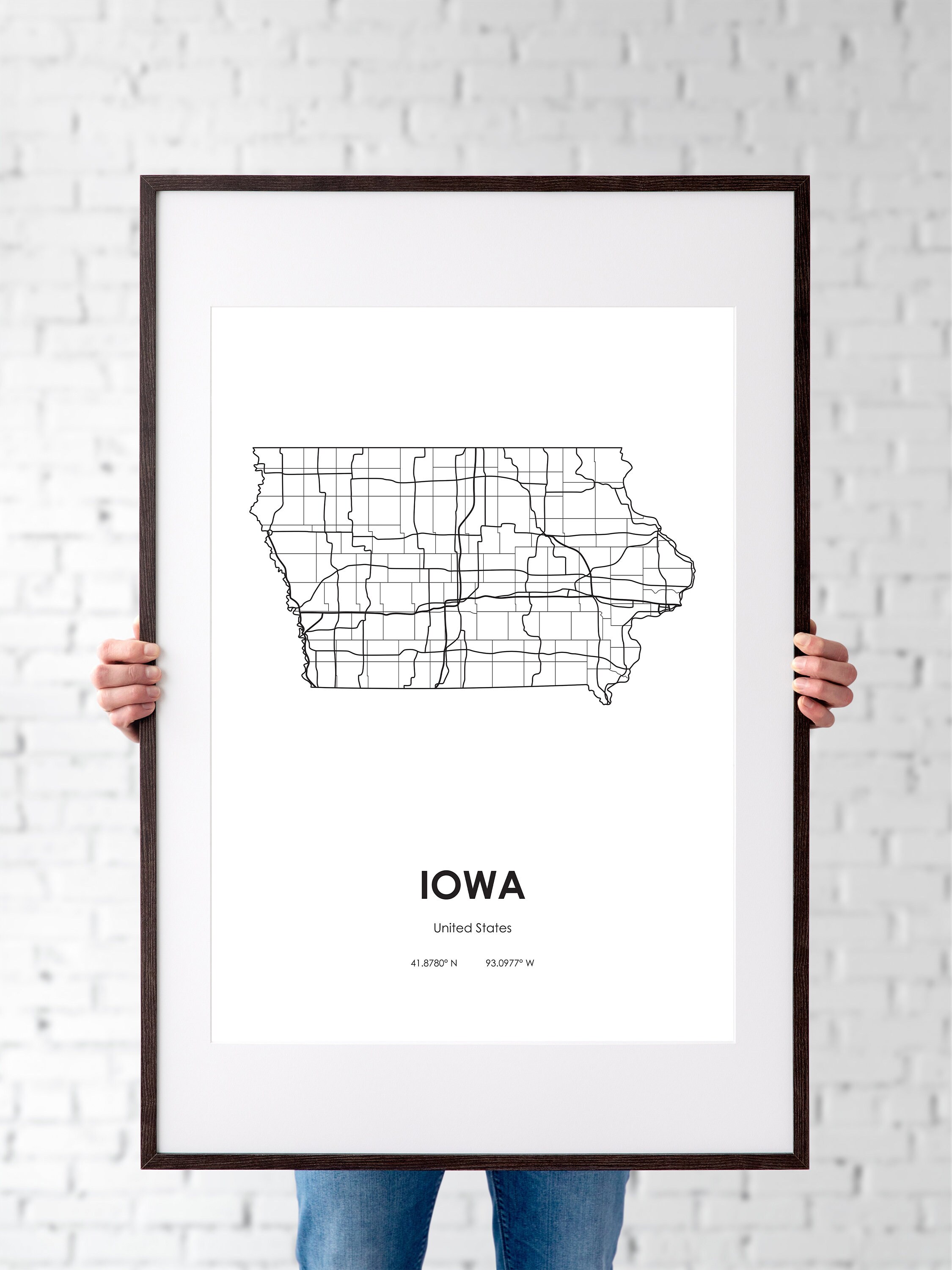 Iowa State Map Digital Printable Vector Illustration Wall Art Print ...