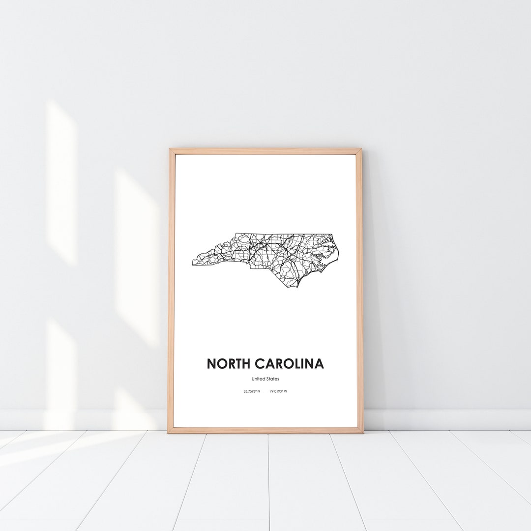 North Carolina State Map Digital Printable Vector Illustration Wall ...