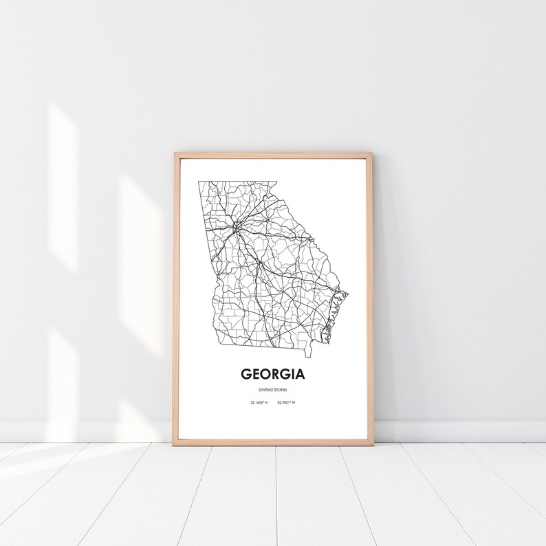 Georgia State Map Digital Printable Vektor Illustration Wand kunst ...