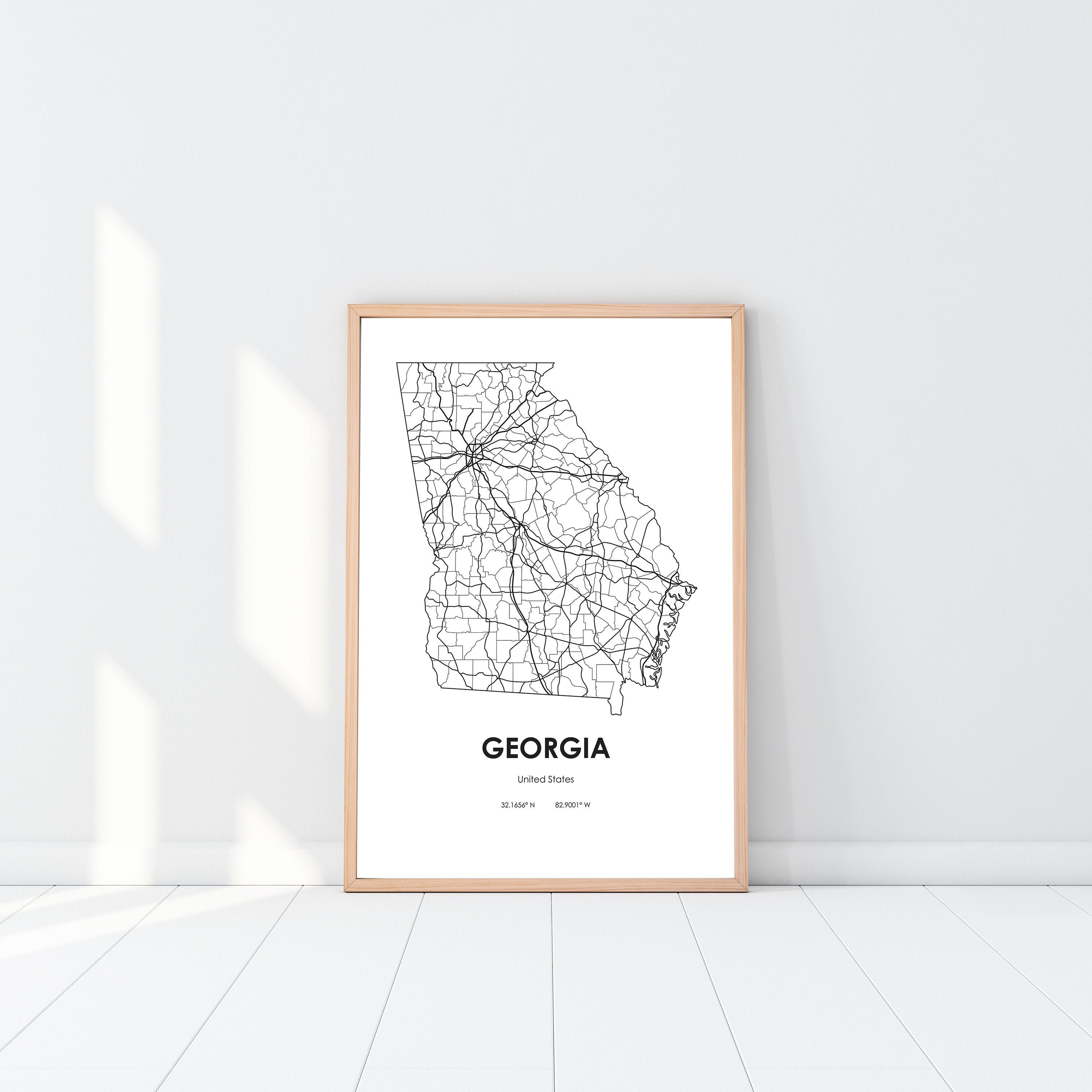 Georgia State Map Digital Printable Vector Illustration Wall Art Print ...
