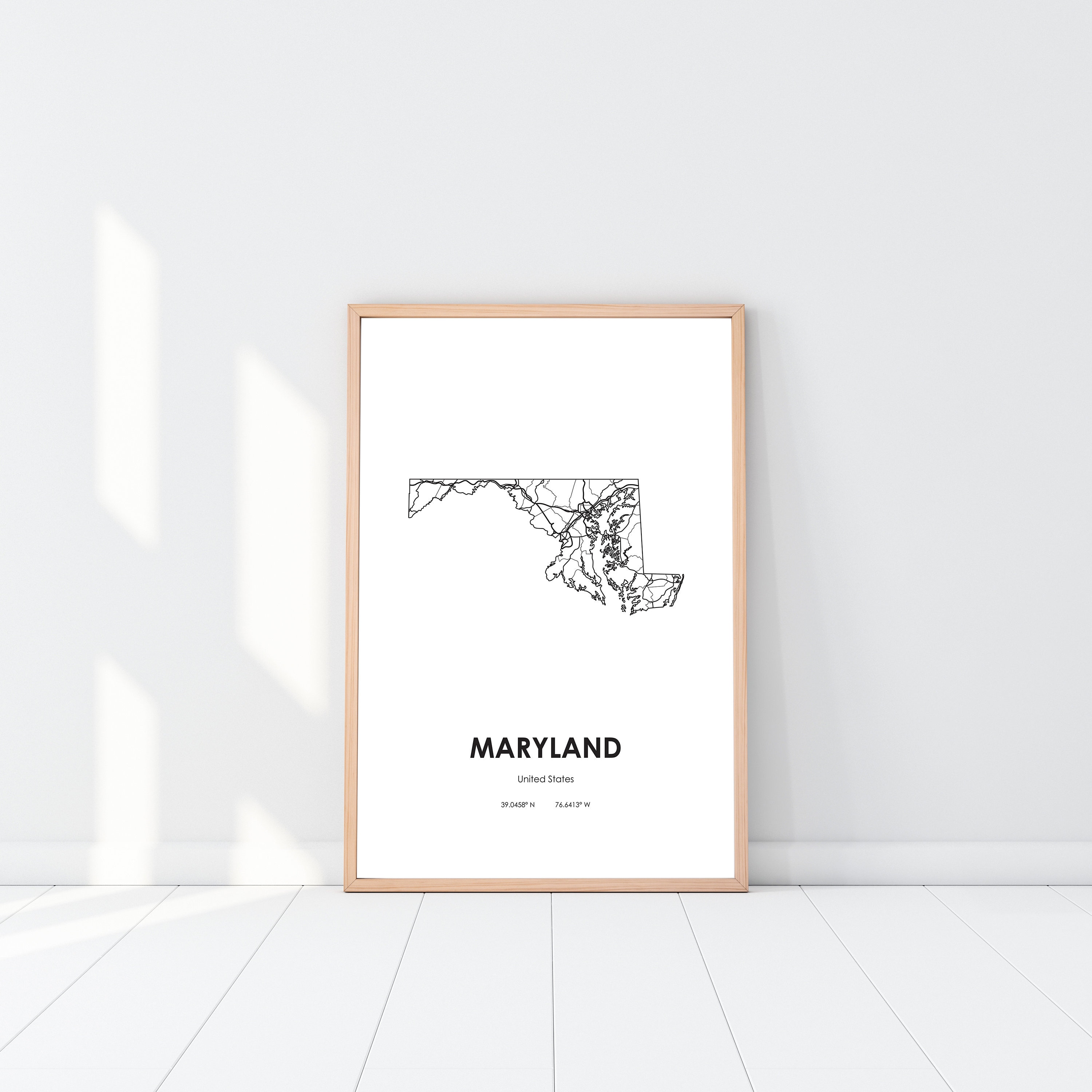 Maryland State Map Digital Printable Vector Illustration Wall Art Print ...