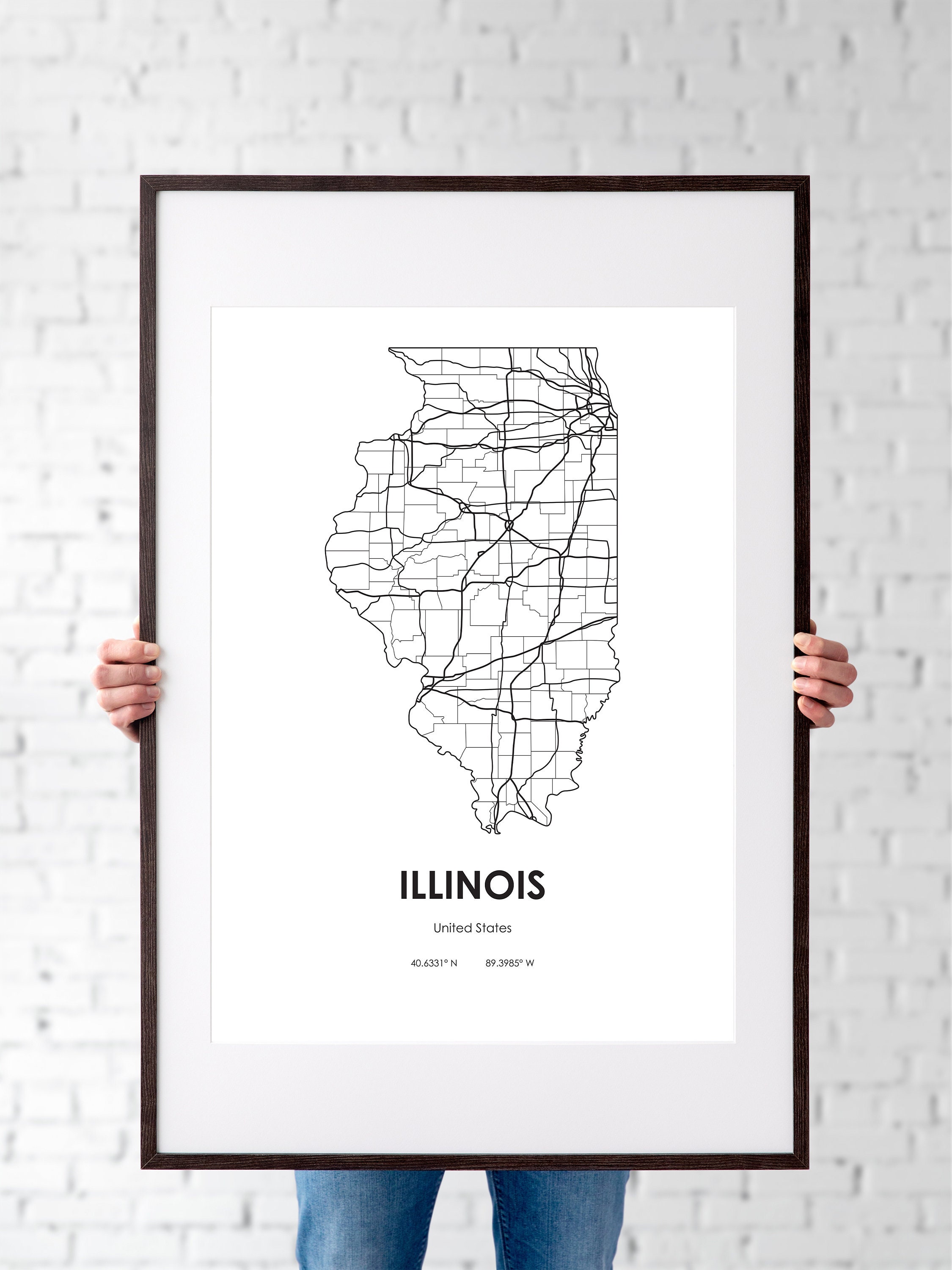 Illinois State Map Digital Printable Vector Illustration Wall Art Print ...