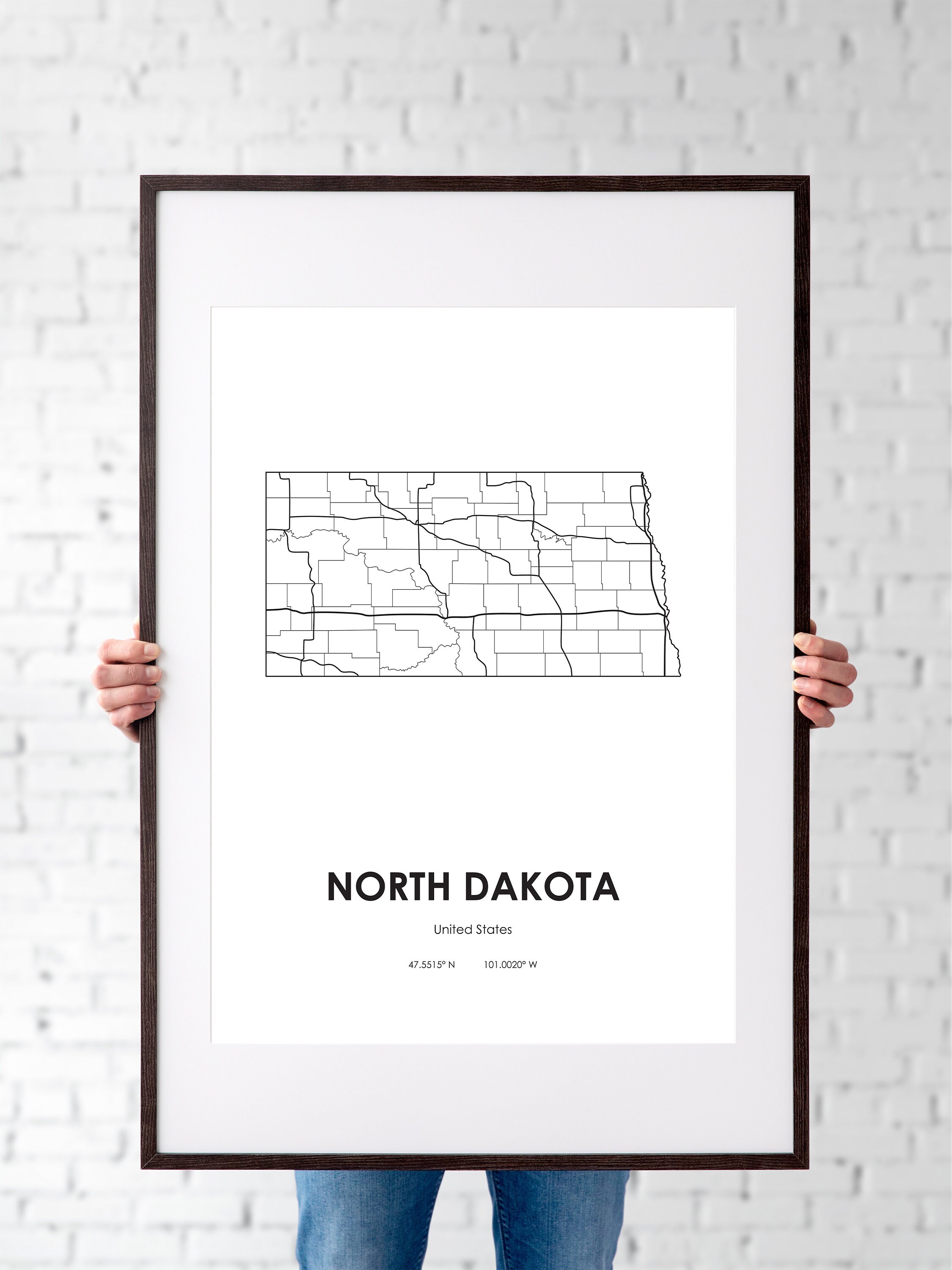 North Dakota State Map Digital Printable Vector Illustration Wall Art ...