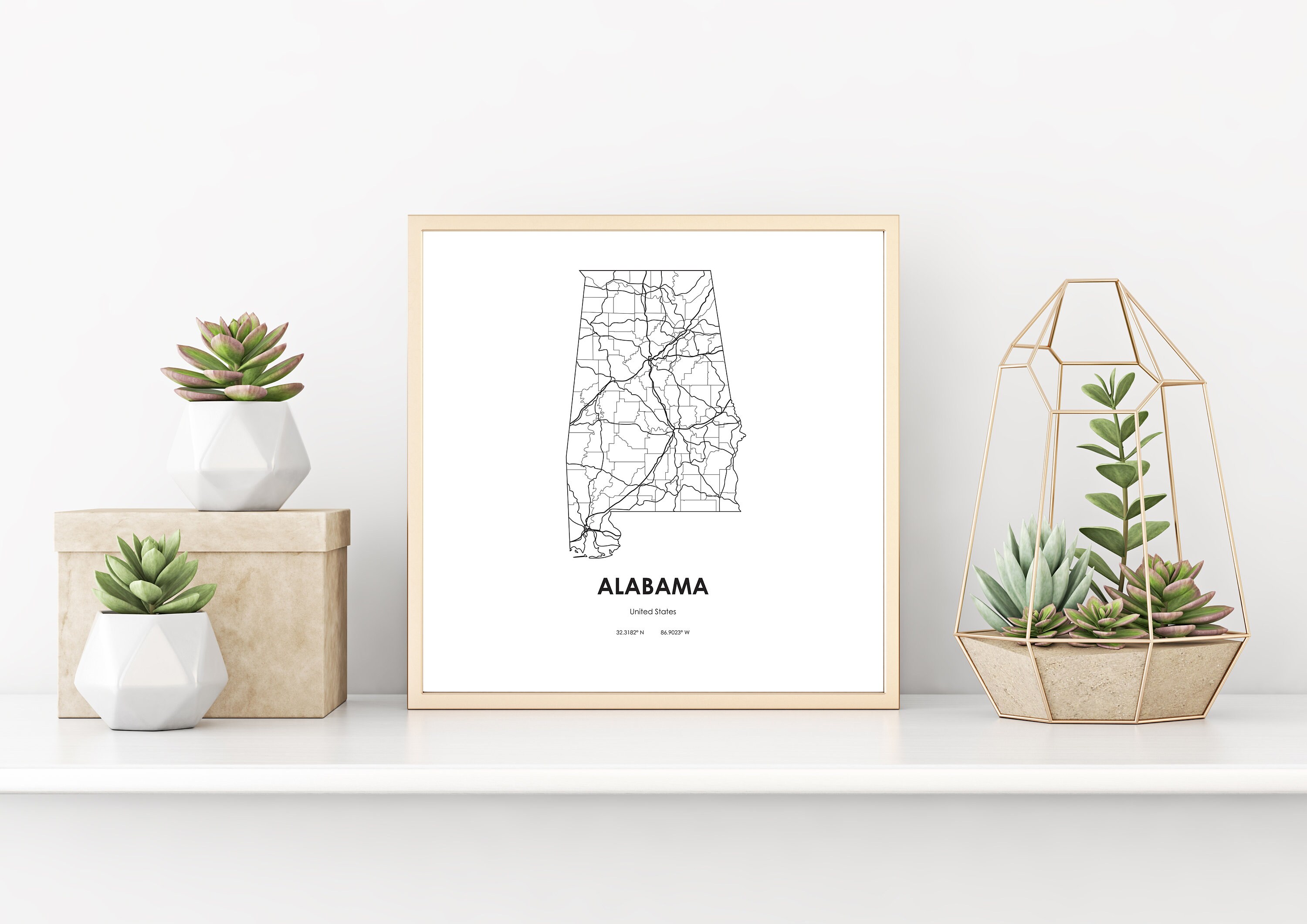 Alabama Map Digital Printable Vector Illustration Wall Art Print ...