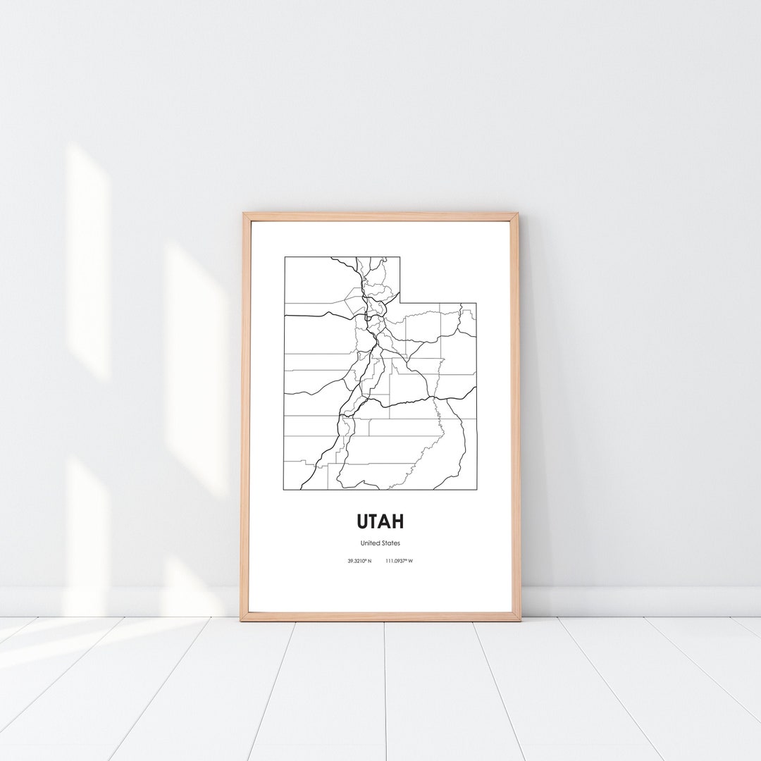 Utah State Map Digital Printable Vector Illustration Wall Art Print ...