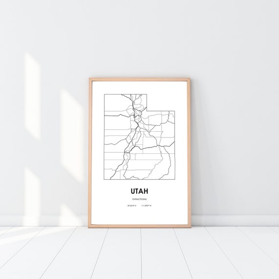 Utah state map digital printable vector illustration wall | Etsy