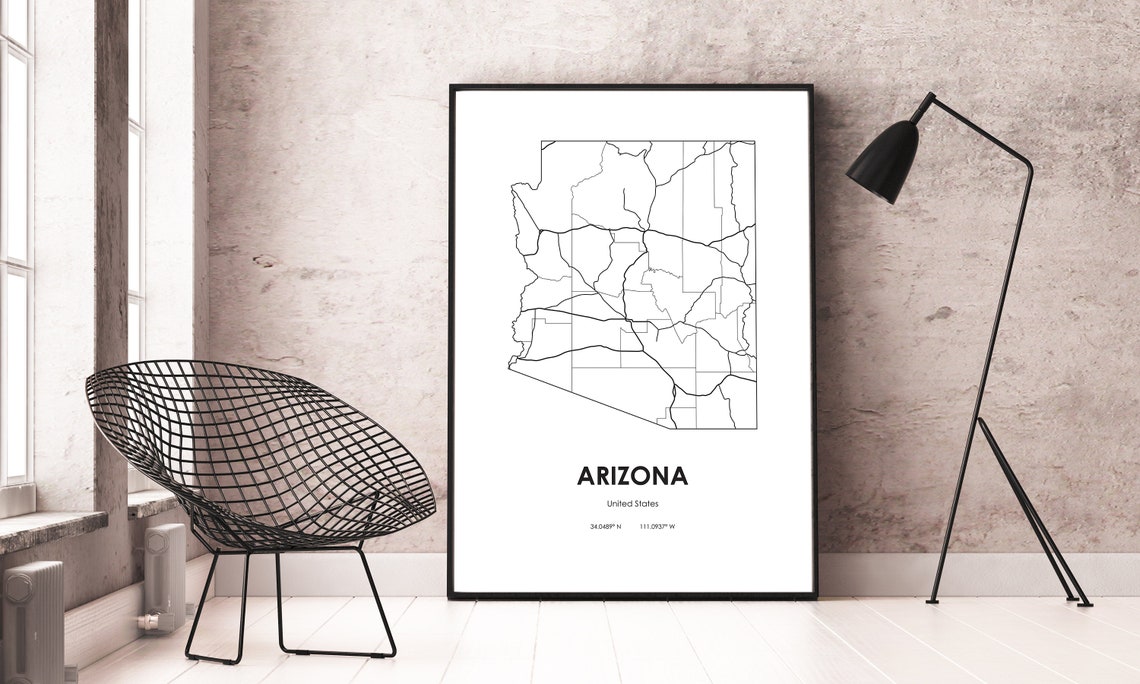 Arizona State Map Digital Printable Vector Illustration Art Print ...