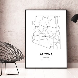 Arizona State Map Digital Printable Vector Illustration Art Print ...