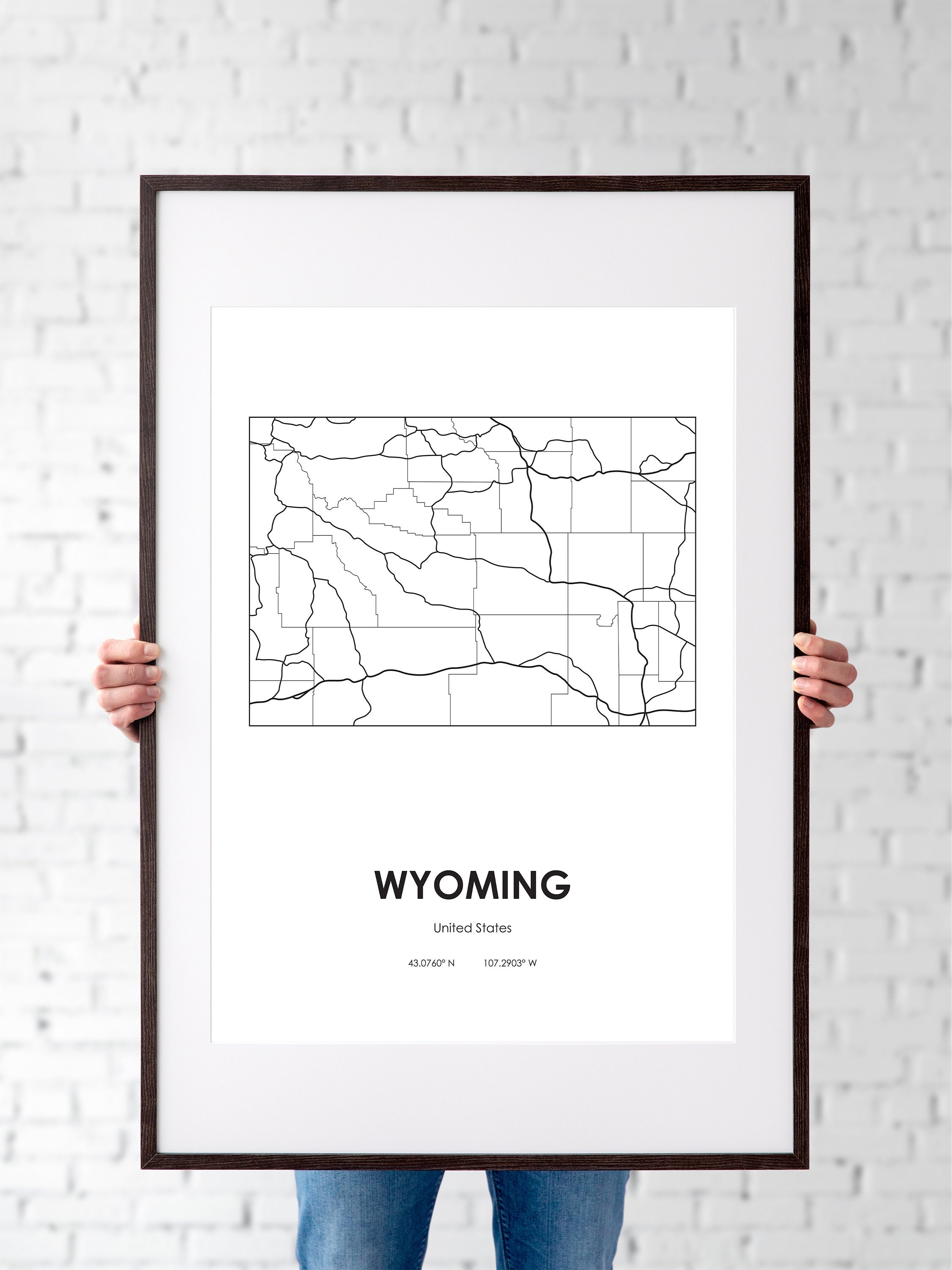 Wyoming State Map Digital Printable Vector Illustration Wall Art Print ...