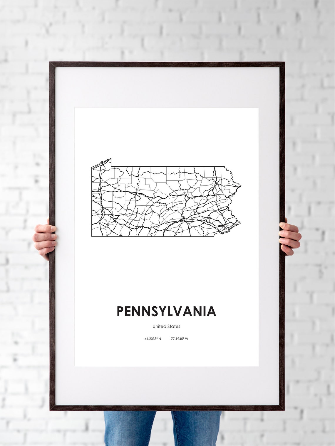 Pennsylvania State Map Digital Printable Vector Illustration Wall Art ...