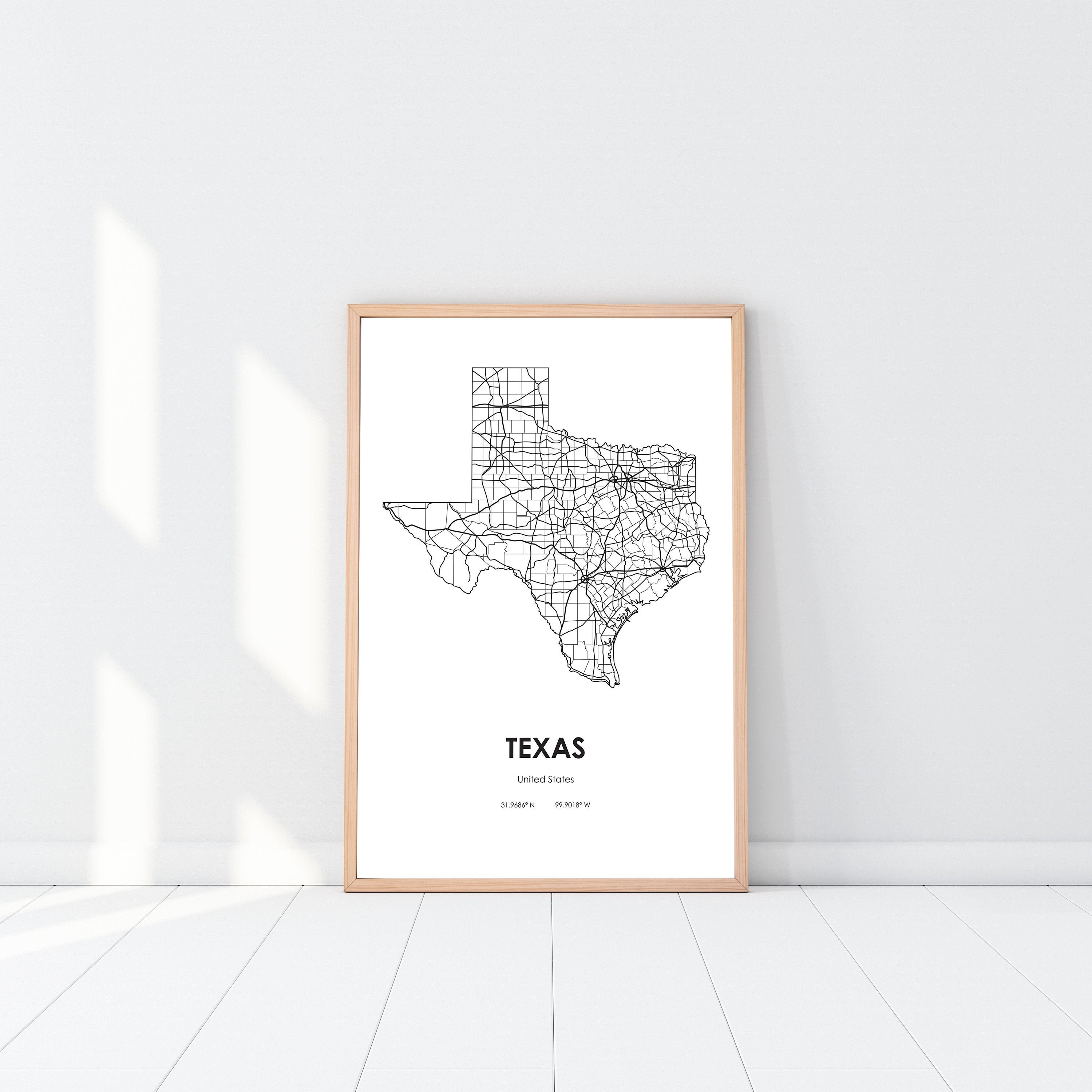 Texas State Map Digital Printable Vector Illustration Wall Art Print ...