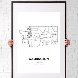 Washington State Map Digital Printable Vector Illustration Wall Art ...