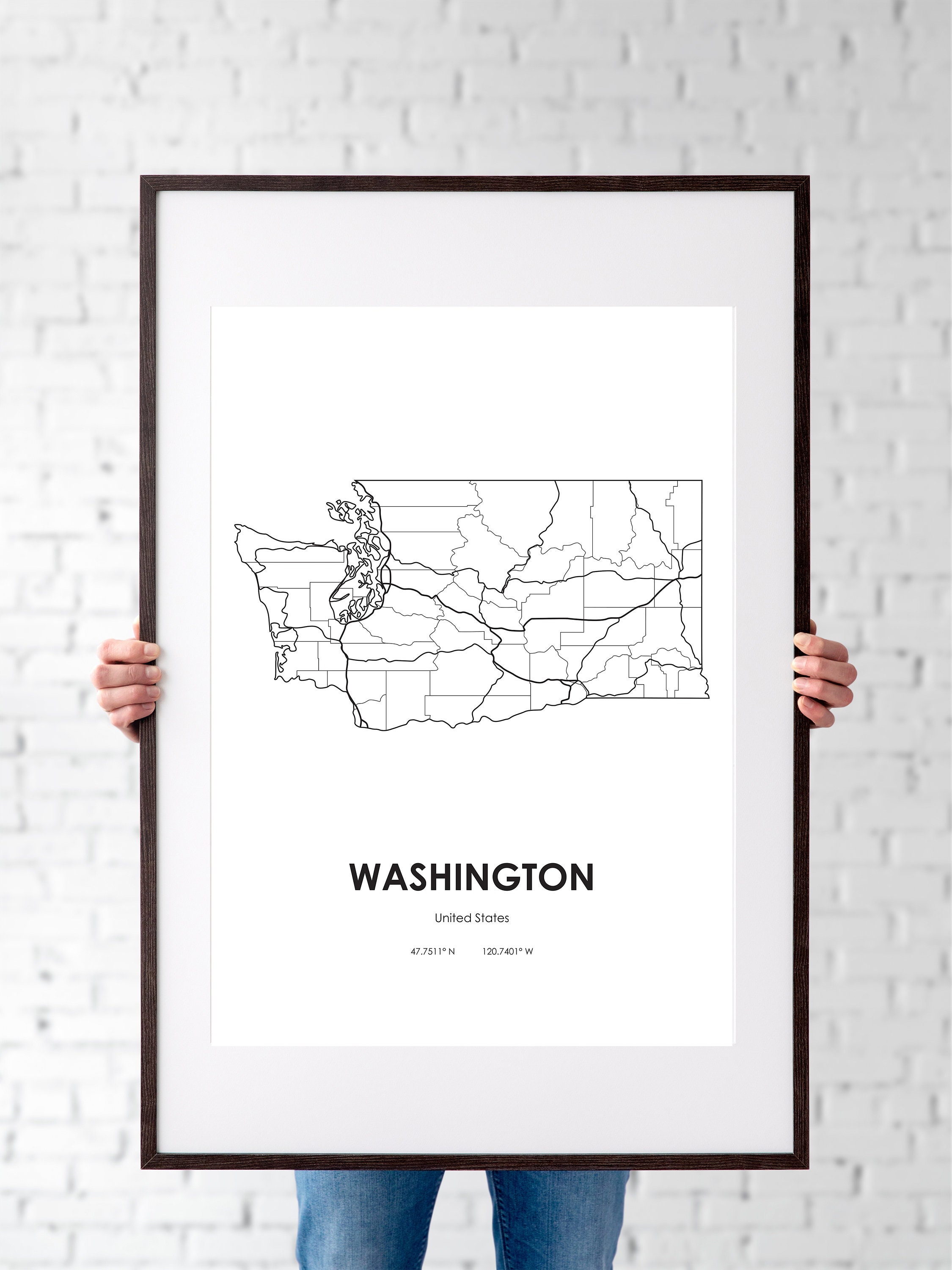 Washington State Map Digital Printable Vector Illustration Wall Art ...